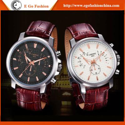 China 058A 3 Small Dials Watch Unisex Watch Genuine Leather Watch Business Watch Quartz Watch for sale