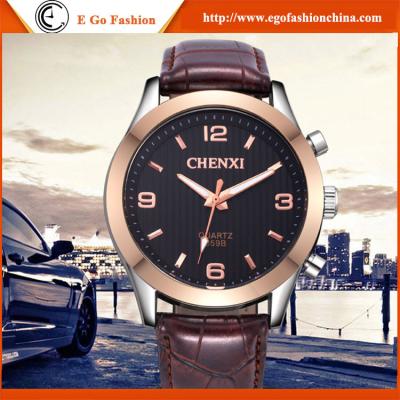 China 059B Rose Gold Bezel Watch OEM Watch Quartz Watch Fashion Sports Watch Leather Watch Man for sale