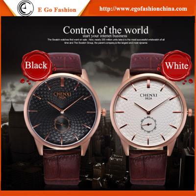 China 062A Rose Gold Watch Working Subdial Leather Watch Quartz Analog Watches Unisex Men Watch for sale