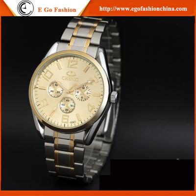 China 006C Fashion Watches Wholesale Stainless Steel Watch 3 Subdials Watch Quartz Gold Watches for sale