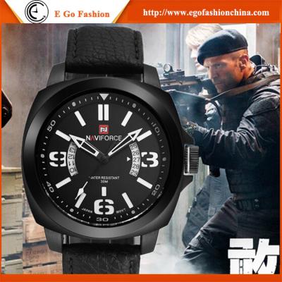 China 9062 Naviforce Watch Quartz Movement Stainless Steel Leather Band Sports Watch Men Watches for sale