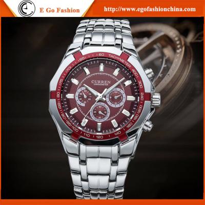 China CURREN 8084 Fashion Watch Business Man Watches Red Wine Black 3 Subdials Stainless Watch for sale