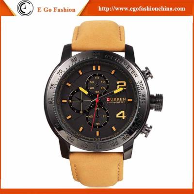 China CURREN Watch 8190 3 Knobs Subdial Watches Sports Watch Quartz Analog Watch Leather Watch for sale