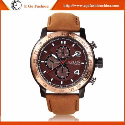 China Brown Leather Watch Retro Watches for Man Business Watch 3 Subdials Quartz Analog Watches for sale