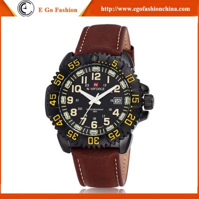 China Brown Black Genuine Leather Band Watch Stainless Steel Back Sports Watch Date Watches Man for sale