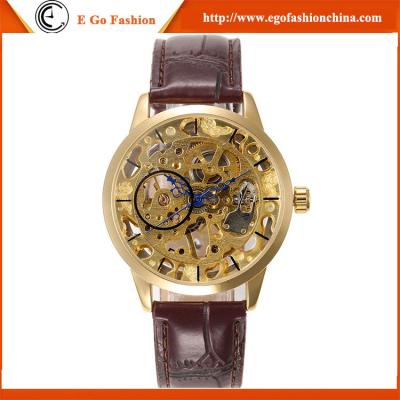 China WN03 Black Brown Genuine Leather Watch for Man Business Watch Hollow Out Mechanical Watch for sale