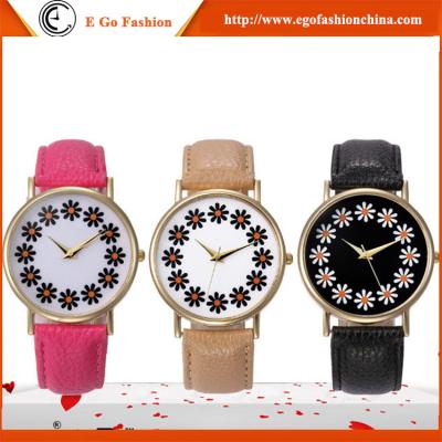 China GV16 PU Leather Band Flower Plates Watch for Woman Women Quartz Watch Geneva Unisex Watch for sale