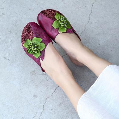 China S001 Genuine leather women's shoes flower woven cool and breathable slippers factory direct sales for sale