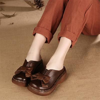 China S011 Handmade original characteristic sponge cake with ethnic style women's sandals leather round head women's slippers for sale