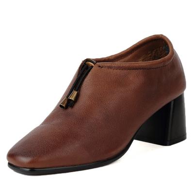 China S017 Cowhide handmade new personality high heels leather single shoes thick heel ethnic women's shoes with cotton for sale