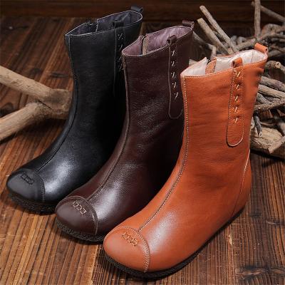 China S027 Handmade original middle tube retro warm women's boots leather women's boots brand foreign trade original single for sale