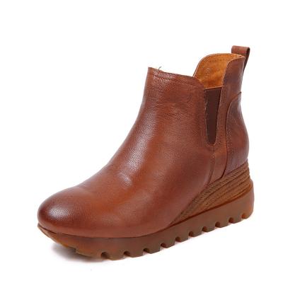 China S029 Autumn and winter new leather ankle boots original handmade round toe wedge casual waterproof platform high heel for sale