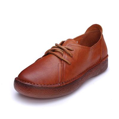 China S069 2020 autumn new women's shoes retro handmade flat shallow shallow leather lace-up small leather shoes for sale