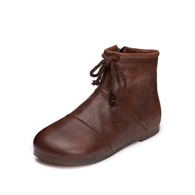 China S072 Autumn and winter new Martin boots women retro handmade leather stitching lace flat zipper women boots for sale