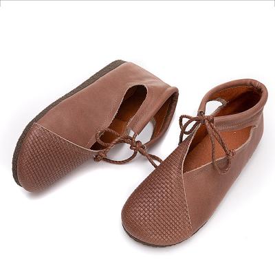 China S073 Autumn new style retro handmade flat women's single shoes leather shallow mouth hollow lace lazy women's shoes for sale