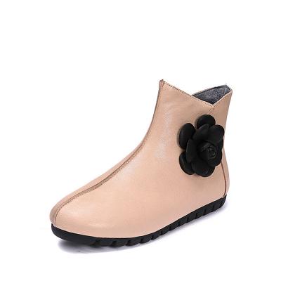 China S078 New fashion boots women retro handmade leather zipper three-dimensional flowers flat women's short boots for sale