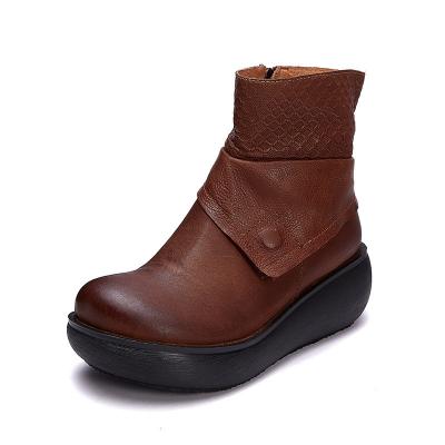 China S082 Autumn and winter new women's shoes retro handmade leather fashion stitching in tube thick-soled short boots women for sale