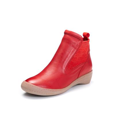 China S083 New small leather shoes women retro casual handmade leather + knitted stitching wedge heel women's shoes for sale