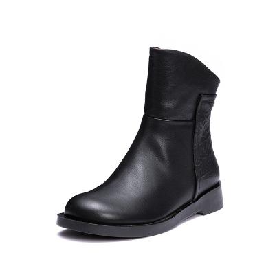 China S085 New style short boots female first layer cowhide retro embossed handmade fashion casual flat-heeled women's boots for sale