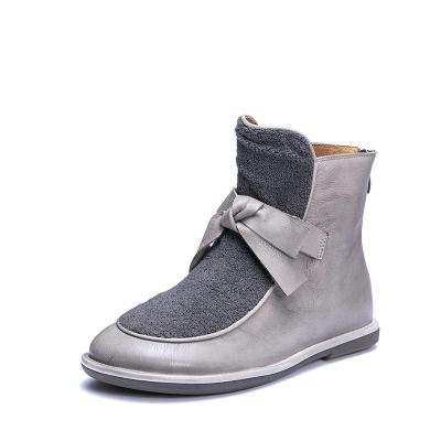 China S087 New Martin boots retro leather handmade bowknot fashion flat ladies short boots for sale