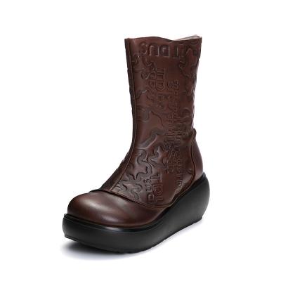 China S089 New Martin boots retro original handmade leather velvet mid-tube platform women's boots for sale