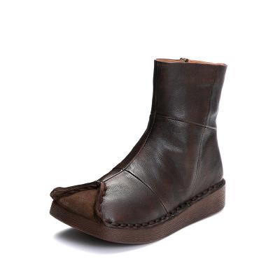 China S096 Leather retro folk style breathable soft handmade women's shoes 2018 autumn and winter personality short leather bo for sale