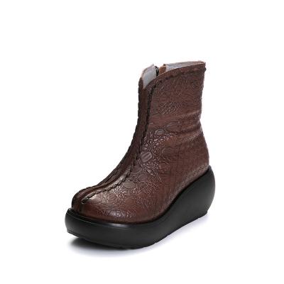 China S097 Leather retro folk style breathable soft handmade women's shoes 2018 autumn and winter personality short leather bo for sale