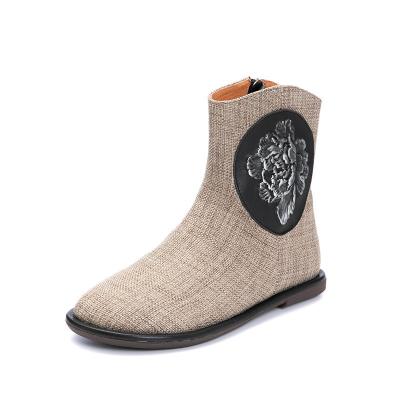 China S098 Autumn and winter hot fashion boots women retro linen women's shoes leather embossed embossed flat bottom women's s for sale