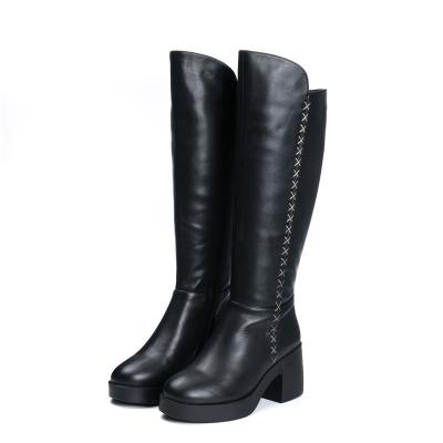 China S100 New velvet high tube thick warm women's boots mid-heel women's leather boots leather handmade shoes for sale