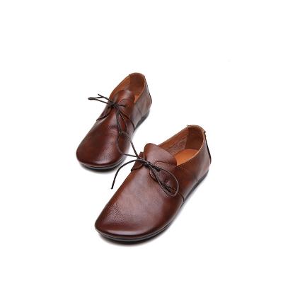 China S104 Women's shoes autumn 2020 new leather fashion women's shoes convenient lace-up single shoes women's autumn for sale