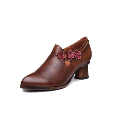 China S119 2020 new leather women's shoes Huizu beauty fashion temperament high heels pointed flowers convenient side zipper for sale