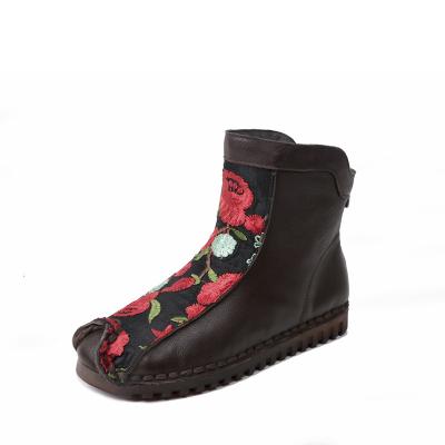 China S120 Leather breathable thick fleece handmade women's shoes autumn and winter flower embroidery ethnic short boots whole for sale