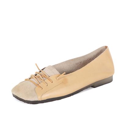 China S123 Spring, autumn and summer new style square toe lace-up frosted leather single shoes retro ethnic flat women's shoes for sale