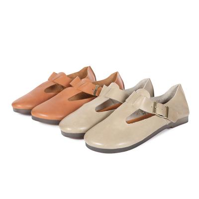 China S133 2020 manufacturers simple temperament fashion women's shoes spring and autumn pure color metal buckle leather handm for sale