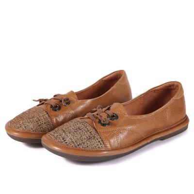 China S136 Factory cotton and linen stitching leather flat retro shoes, handmade ethnic style literary forest women's shoes pr for sale