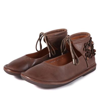 China S139 2020 new handmade leather ankle straps fresh forest women's shoes flower retro ethnic style flat shoes for sale
