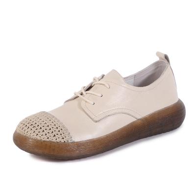 China S141 Factory cotton and linen woven round toe leather handmade women's shoes processing lace fashion all-match literary for sale