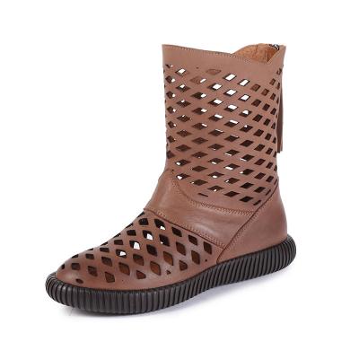 China S143 2020 new hollow high-top retro ethnic handmade women's shoes fashion leather breathable sandals boots factory direc for sale