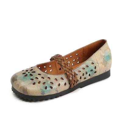 China S144 Factory foggy gradient color fairy forest round head hollow single shoes, literary and fresh handmade leather women for sale