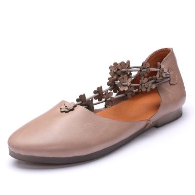 China S145 Factory simple pure color sweet flowers small fresh single shoes flat leather handmade art spring women's shoes for sale