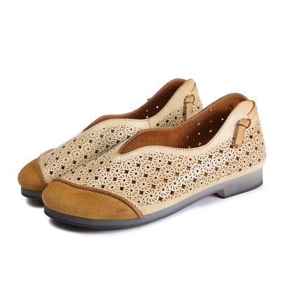 China S149 Manufacturers frosted contrast color hollow fashion casual all-match single shoes ethnic retro leather women's shoe for sale