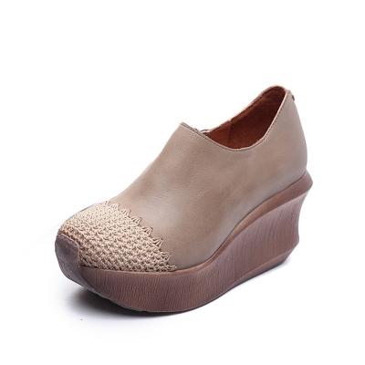 China S169 2019 autumn and winter new fashion pointed toe oil wax leather short boots retro art manual increase women's shoes for sale