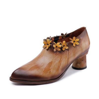 China S171 Factory genuine leather handmade original pointed high heel women's shoes 2019 autumn and winter new literary flowe for sale