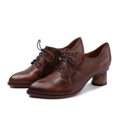 China S173 Factory retro oil wax leather autumn and winter new high heels temperament wild fashion handmade ethnic style women for sale