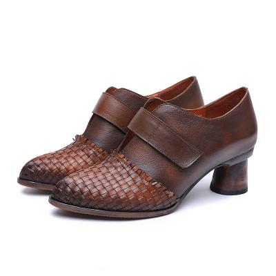 China S174 Factory autumn and winter new pointed toe woven leather handmade women's shoes fashion all-match Sen style literary for sale