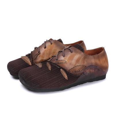 China S177 2020 autumn and winter new ethnic retro Mori girl literary temperament single shoes handmade cotton and linen leath for sale