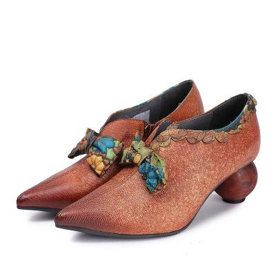 China S179 Factory retro art handmade leather pointed high heels fashion wild autumn and winter new ethnic style women's shoes for sale