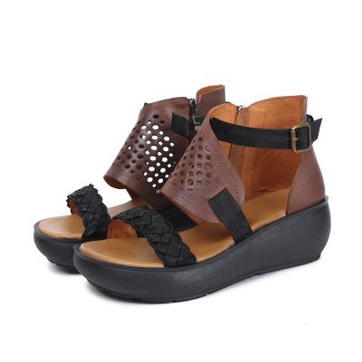 China S181 Factory personalized side zipper leather platform high heel sandals ethnic retro handmade first layer leather women for sale