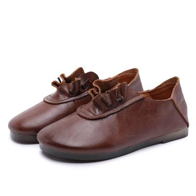 China S185 Factory leather handmade simple literary forest women's shoes round toe flat comfortable leather autumn and winter for sale