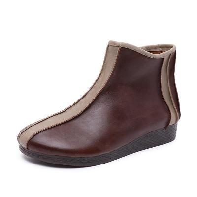 China S193 Manufacturer Mori female fresh and simple short tube leather handmade women's boots flat soft original fashion autu for sale